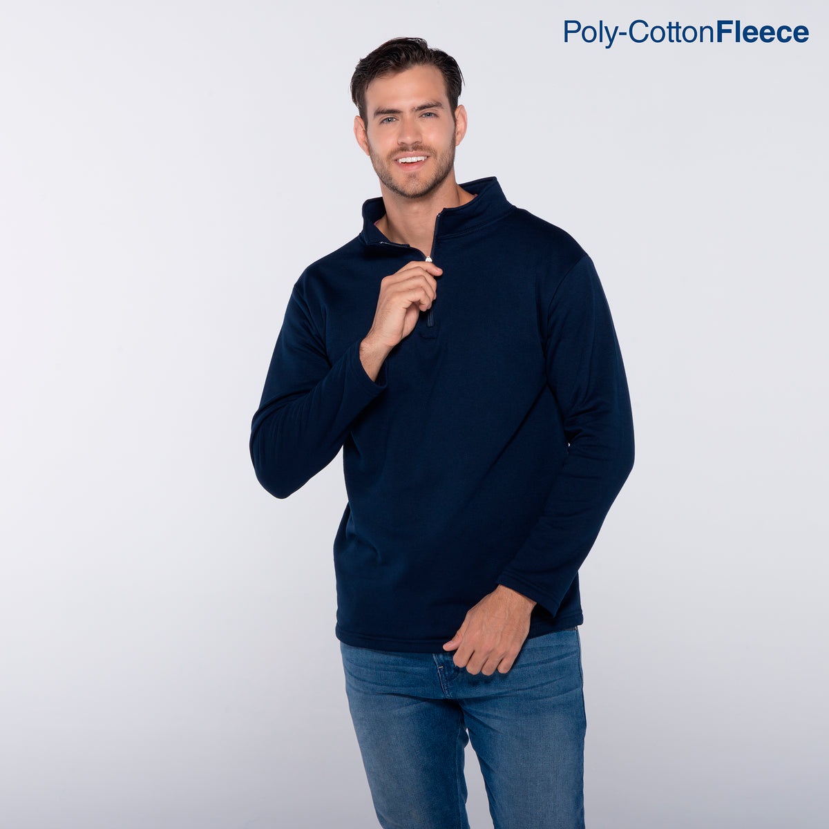 Adult’s Unisex 1/4 Zip Crew Neck Sweatshirt (Navy) — Yazbek USA Mint