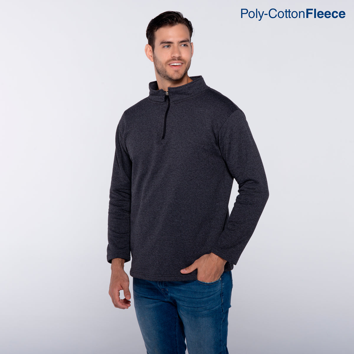 Adult’s Unisex 1/4 Zip Crew Neck Sweatshirt (Heather Black) — Yazbek ...