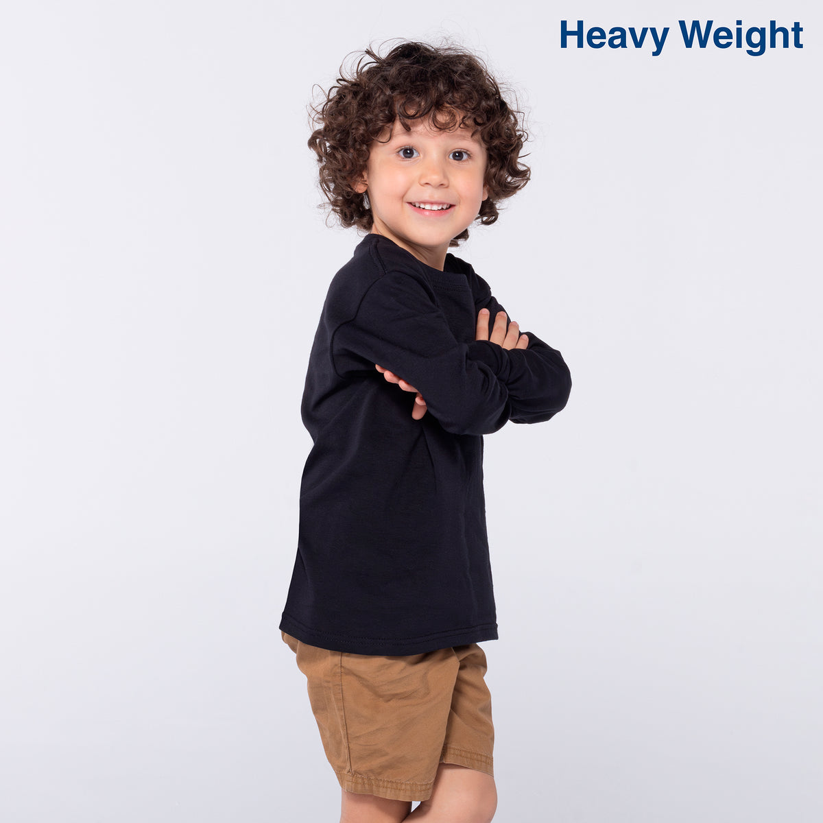 Kid’s Heavy Weight Crew Neck Long Sleeve T Shirt (Black) — Yazbek USA Mint