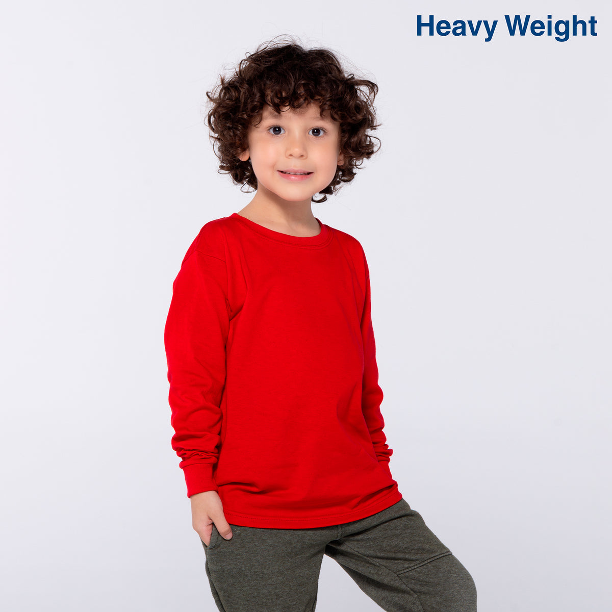 Kid’s Heavy Weight Crew Neck Long Sleeve T Shirt (Red) — Yazbek USA Mint